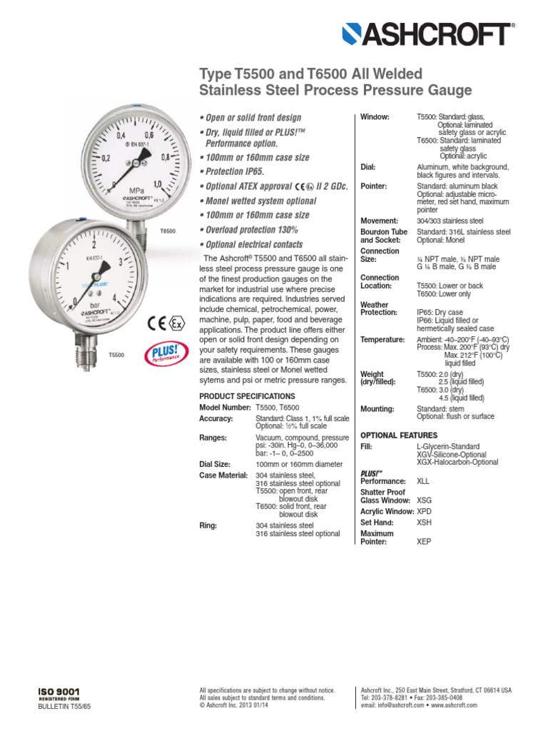 AshCROFT T5550 INOX | PDF | Pressure Measurement | Glasses