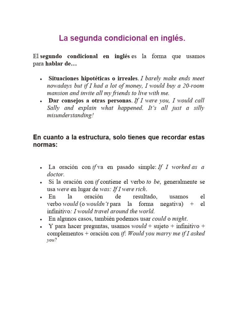 Guía de la Segunda Condicional en Inglés | PDF | Tipología Lingüística ...