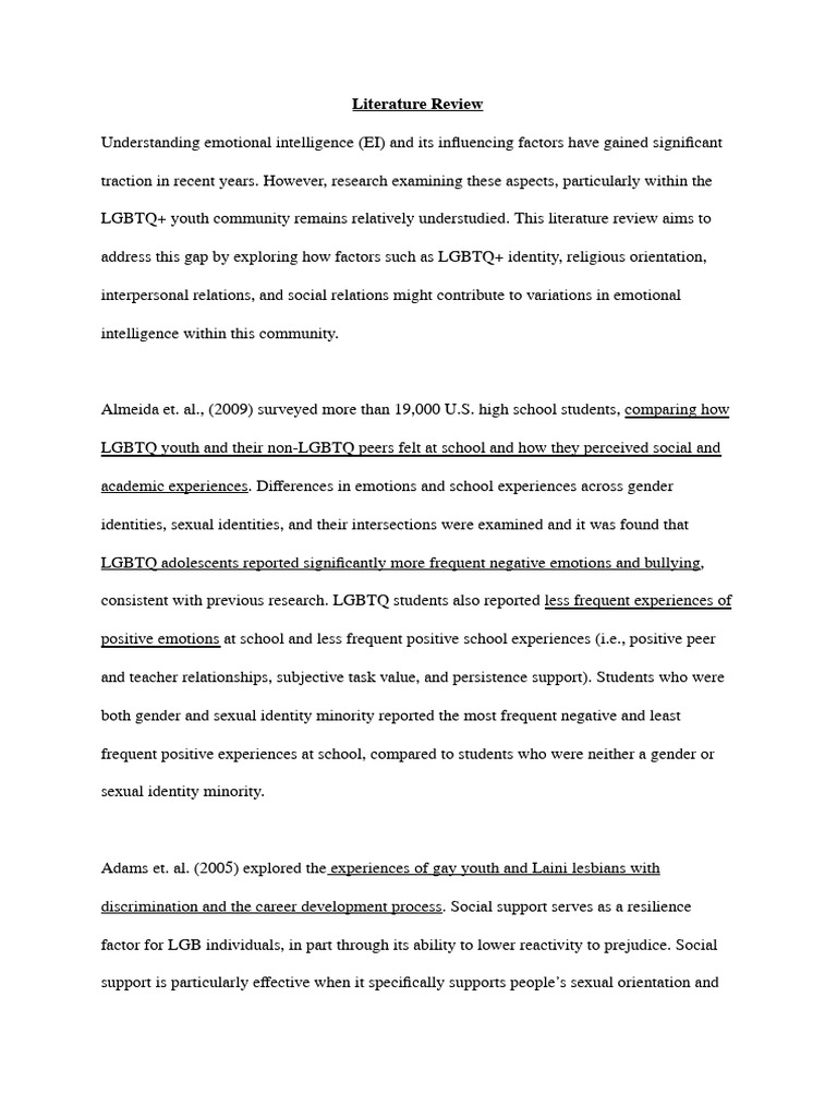 Literature Review - LGBTQ | PDF | Emotional Intelligence | Sexual ...