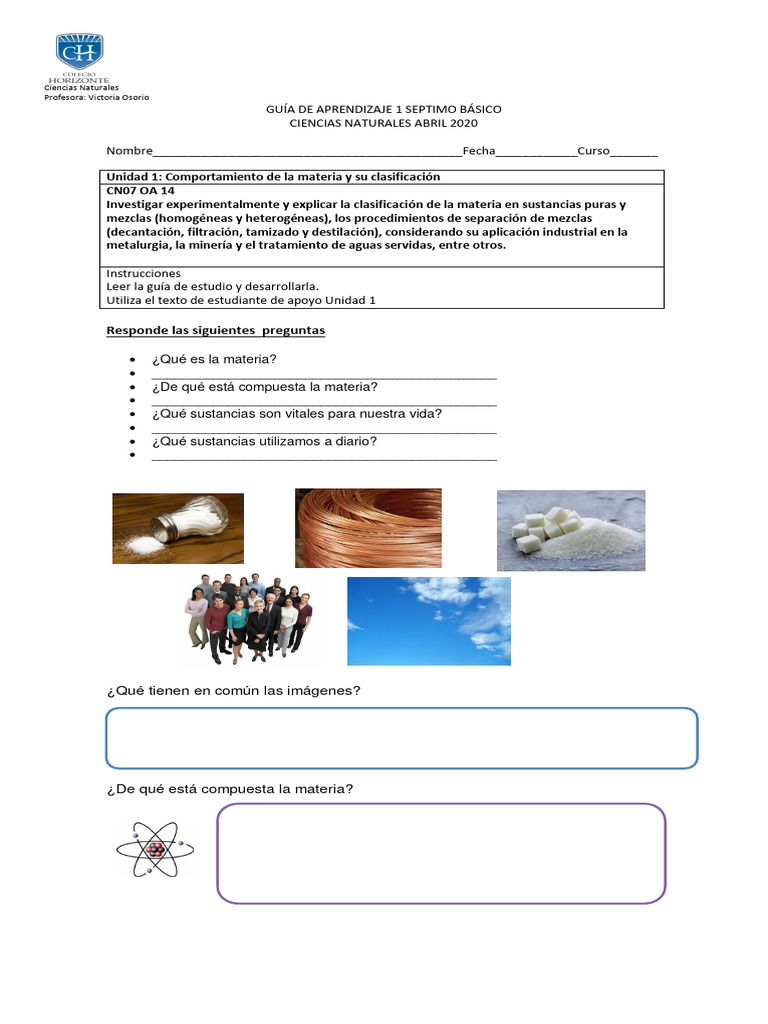 Guía de Ciencias para 7° Básico | PDF | Mezcla | Sustancias químicas