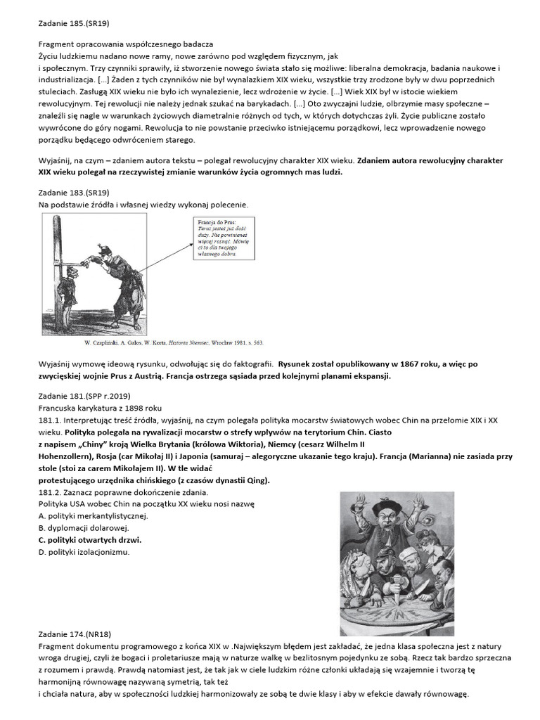 Zadania Maturalne - Świat W Epoce Węgla I Stali (Klasa 3 Rozdział 3) | PDF