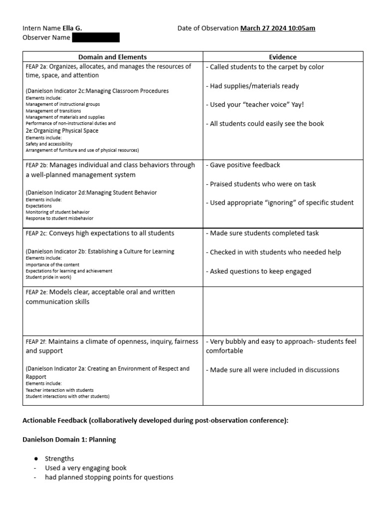 ct feedback form | PDF | Learning | Behavior Modification