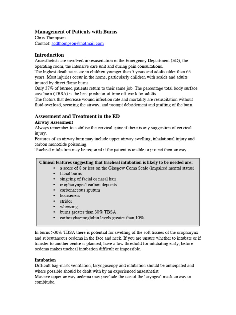 Burn Management: Resuscitation & Treatment | PDF | Burn | Physiology