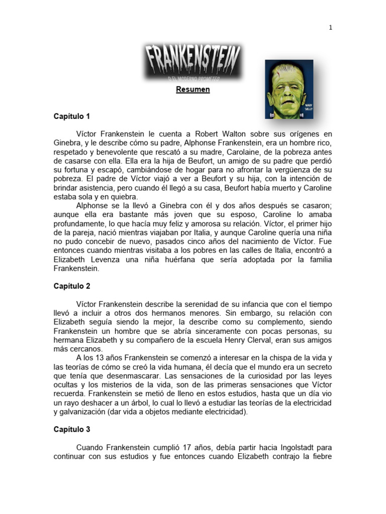 Resumen de La Novela Frankenstein | PDF | Frankenstein