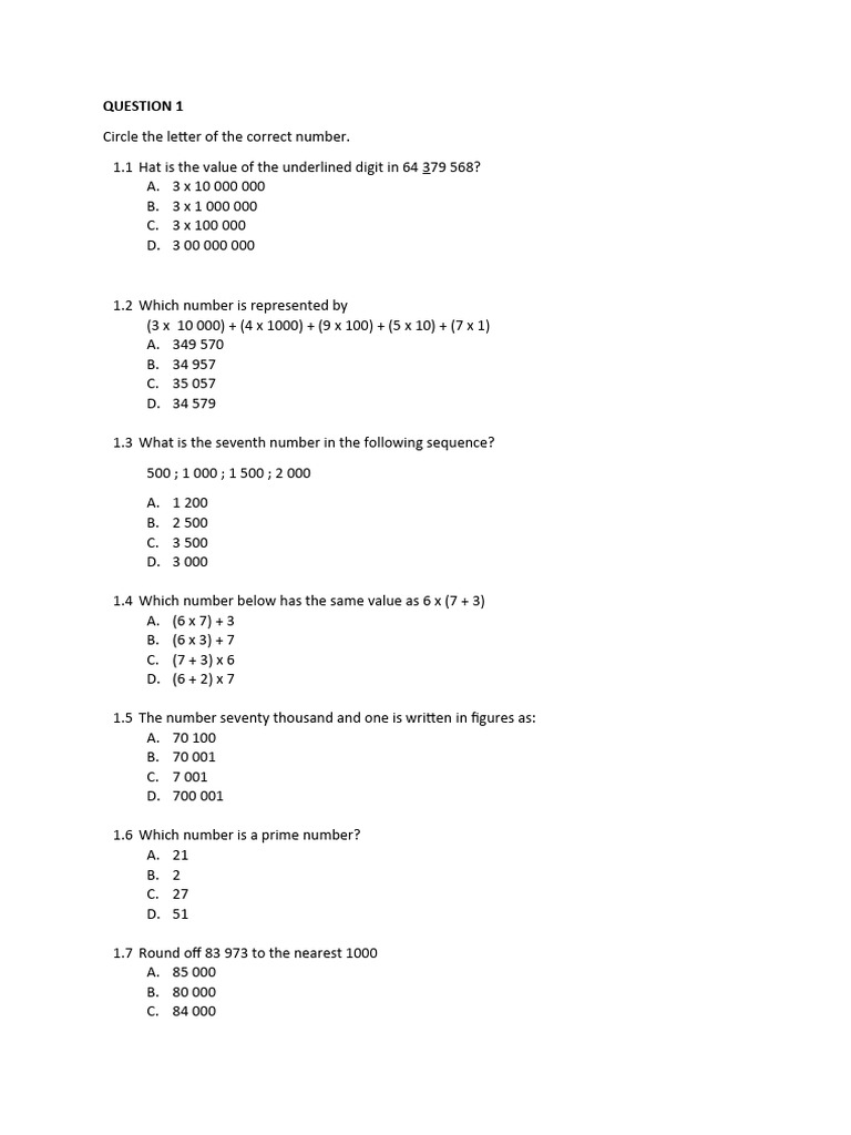 Maths Test Term | PDF | Numbers | Mathematics