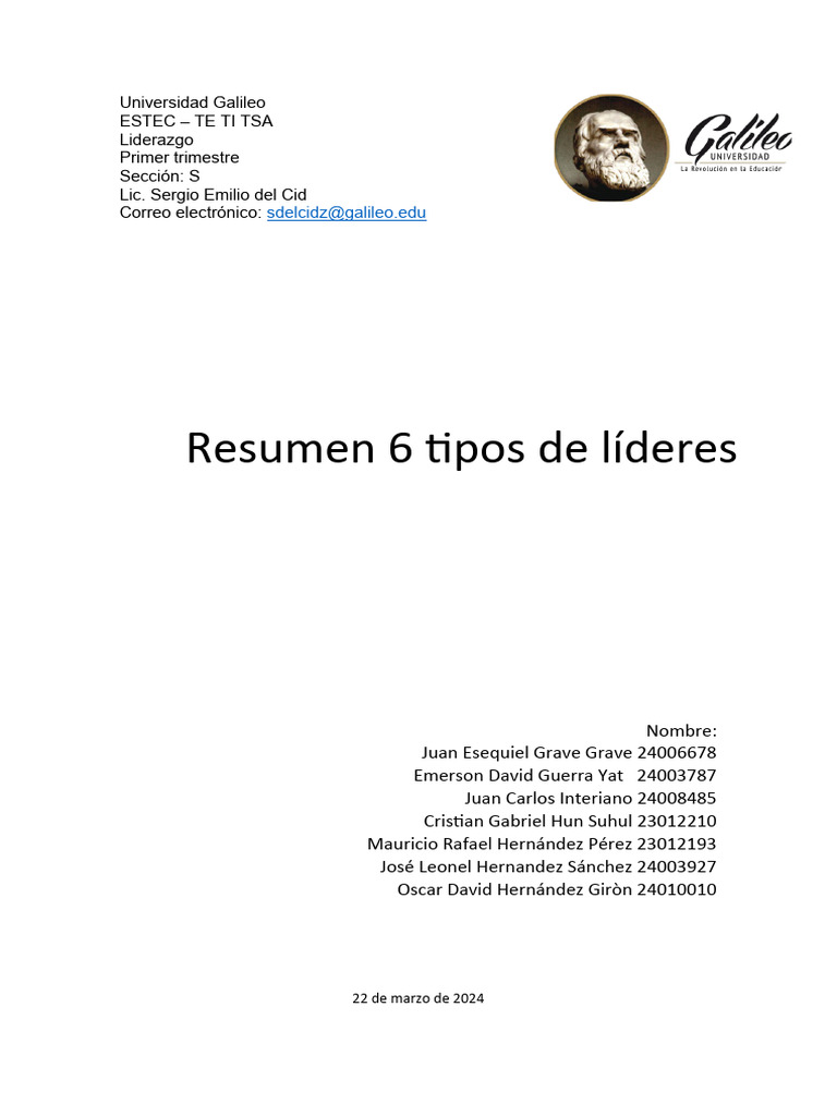 Resumen 6 Tipos de Lideres | PDF | Liderazgo | Toma de decisiones