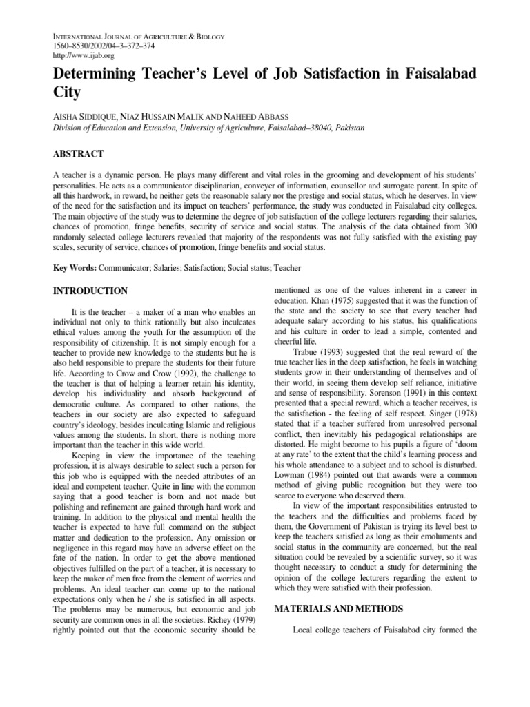 Determining_Teacher_s_Level_of_Job_Satis | PDF | Teachers | Job ...