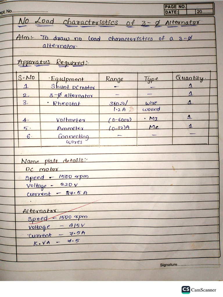 No load characteristics of 3 phase Alternator | PDF