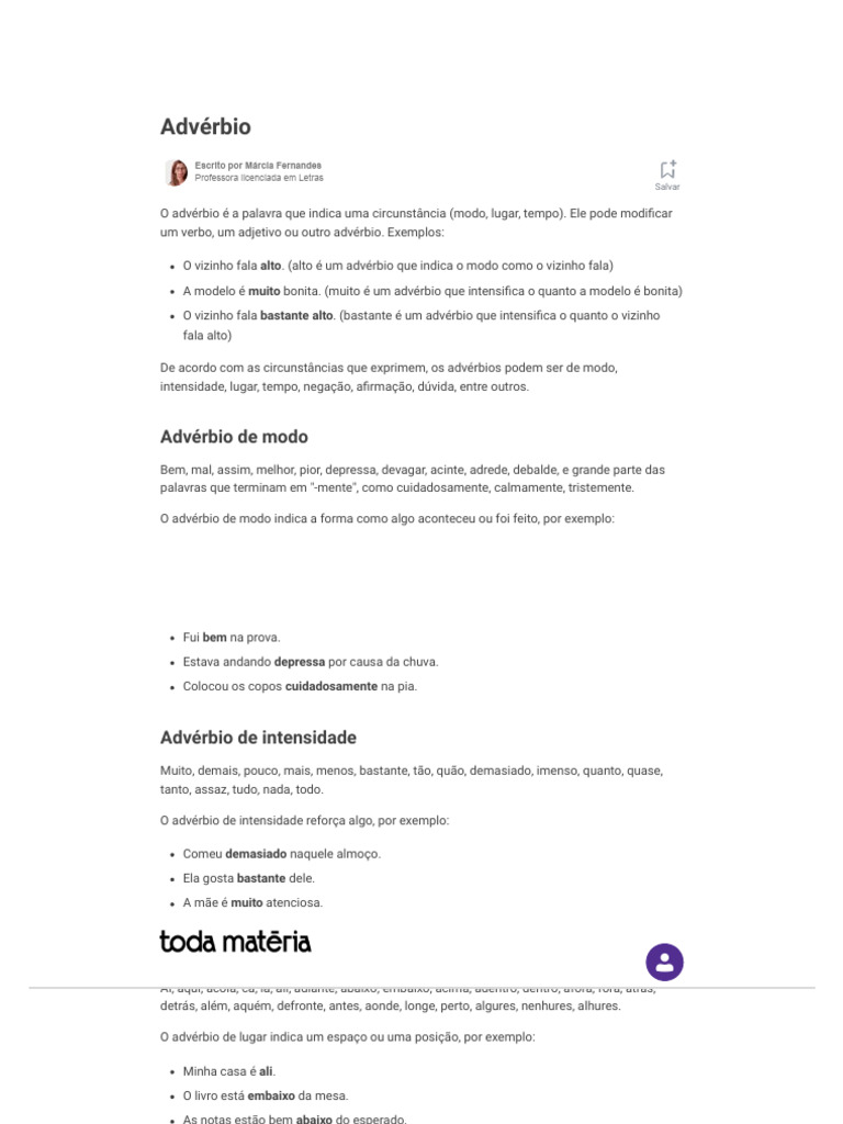 Advérbio - Toda Matéria | PDF | Advérbio | Gramática
