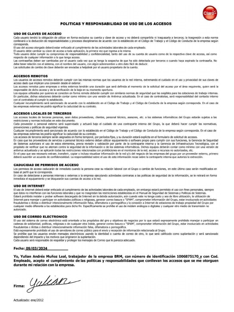 Politicas Claro (1) 5454 | PDF