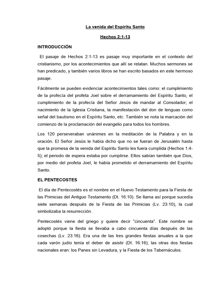 Estudio Biblico Hechos 2 1-3 | PDF | Pentecostés | Jesús