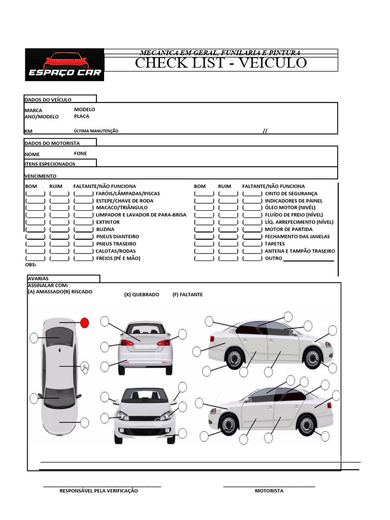 CHECK LIST Entrega de Veiculo | PDF