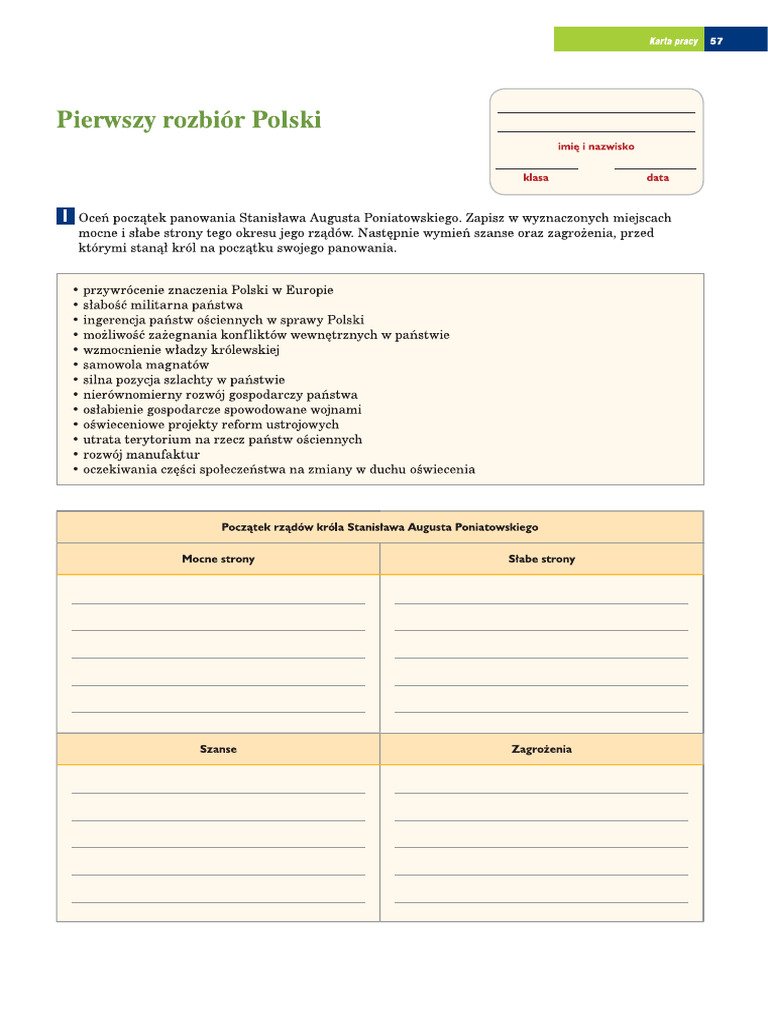 52 Pierwszy Rozbior Polski Karta Pracy | PDF