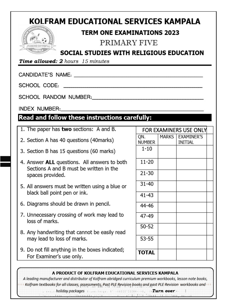 P5 Term 1 Social Studies Exam 2023 | PDF | Jesus | Abraham
