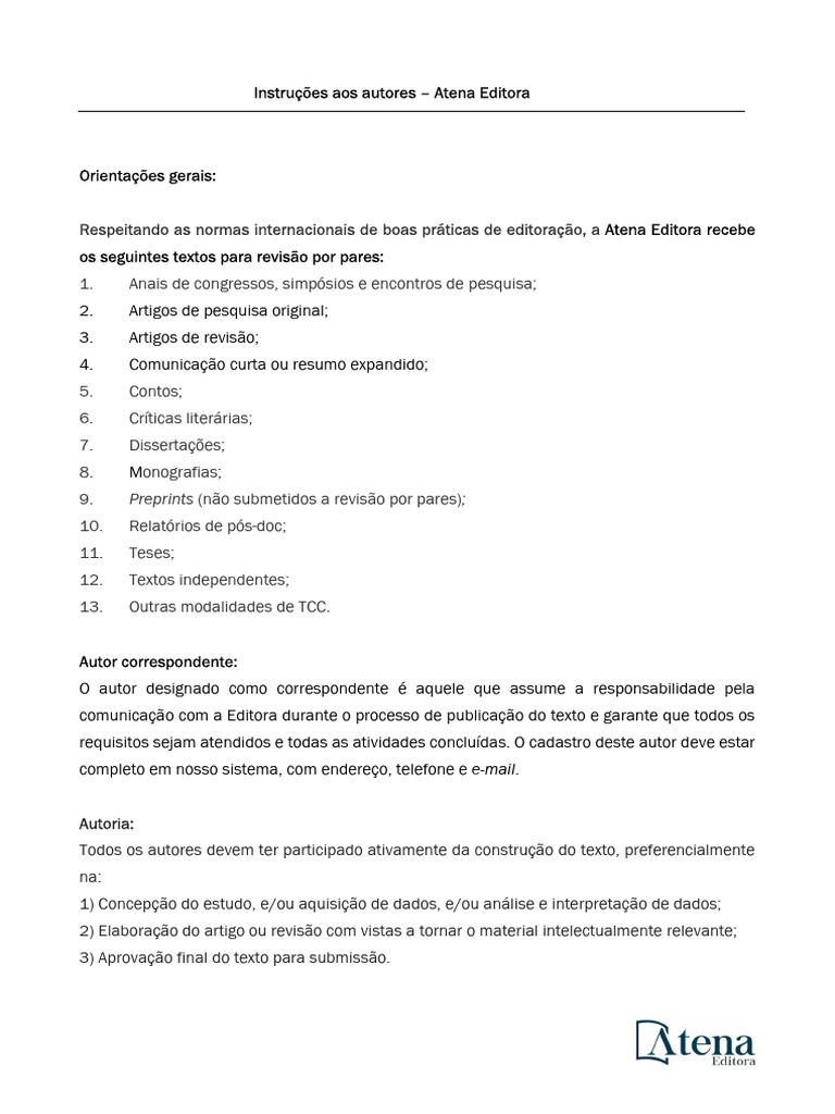 Instruções para Autores - Atena Editora | PDF