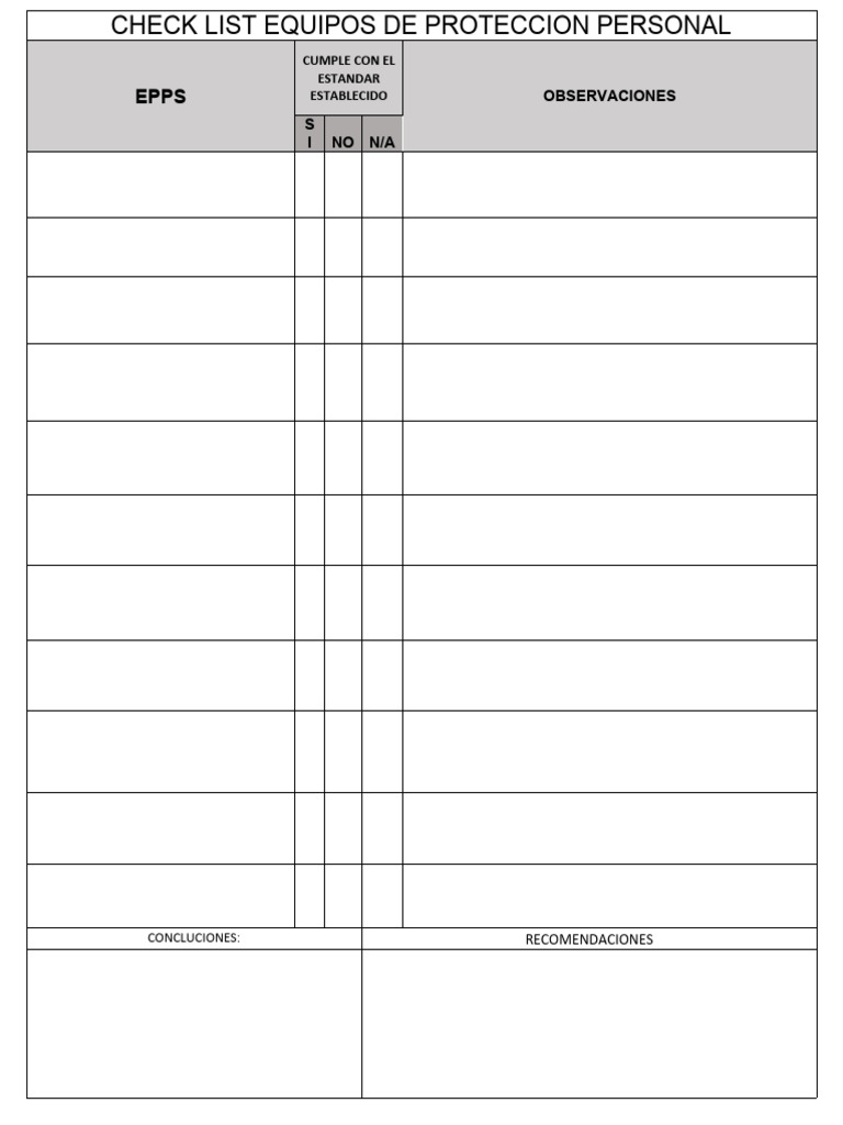 Check List Equipos de Proteccion Personal | PDF