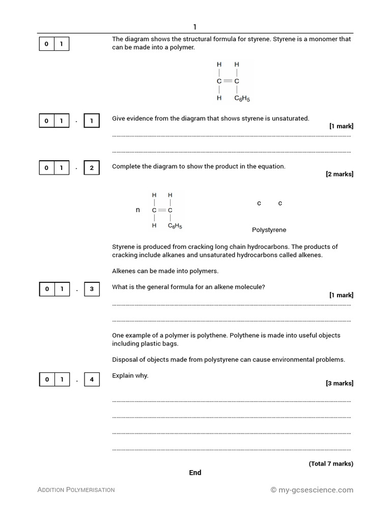Addition Polymerisation Questions | PDF