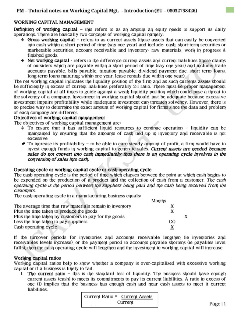 Working Capital Management Guide | PDF | Working Capital | Financial Capital