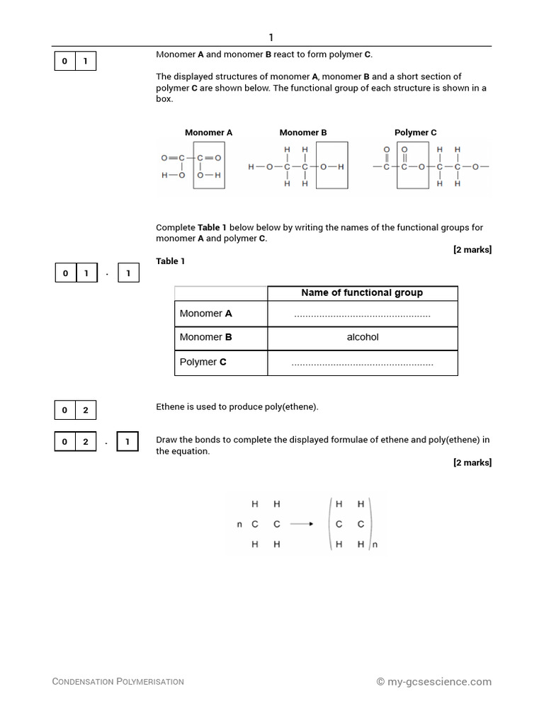Condensation Polymerisation Questions | PDF | Polymerization | Polyester