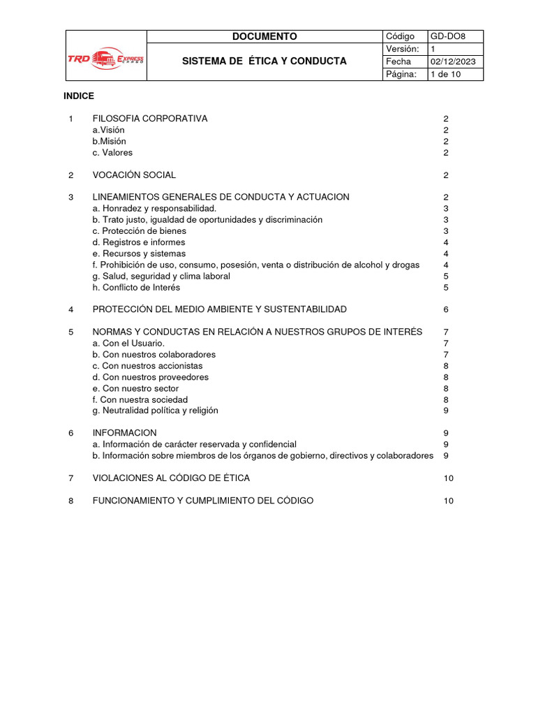 Sistema de Rse Etica Conducta | PDF | Calidad (comercial) | Comportamiento