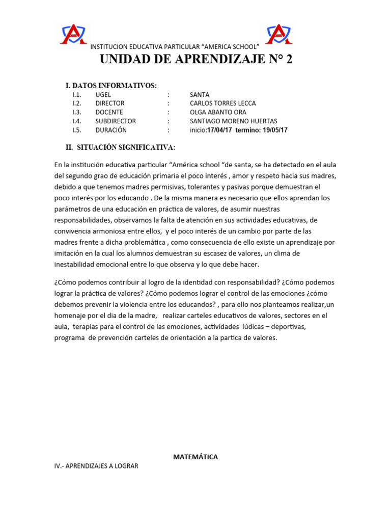Segunda Unidad SEGUNDO GRADO AMERICA | PDF | Salón de clases | Institución Segunda Unidad SEGUNDO GRADO AMERICA | PDF | Salón de clases | Institución