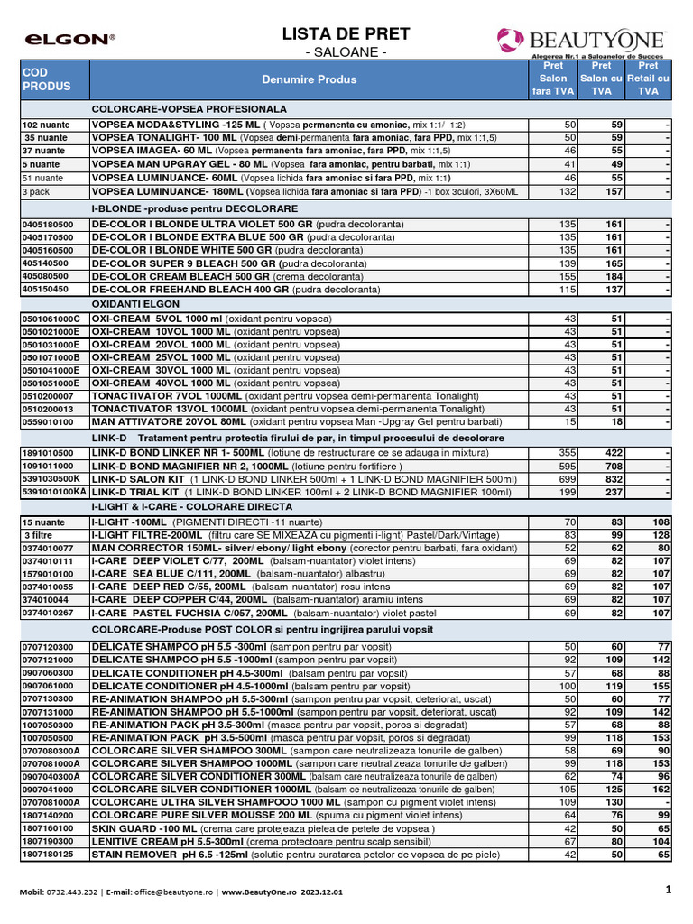 Lista de Pret SALOANE ELGON-1.12.2023 | PDF