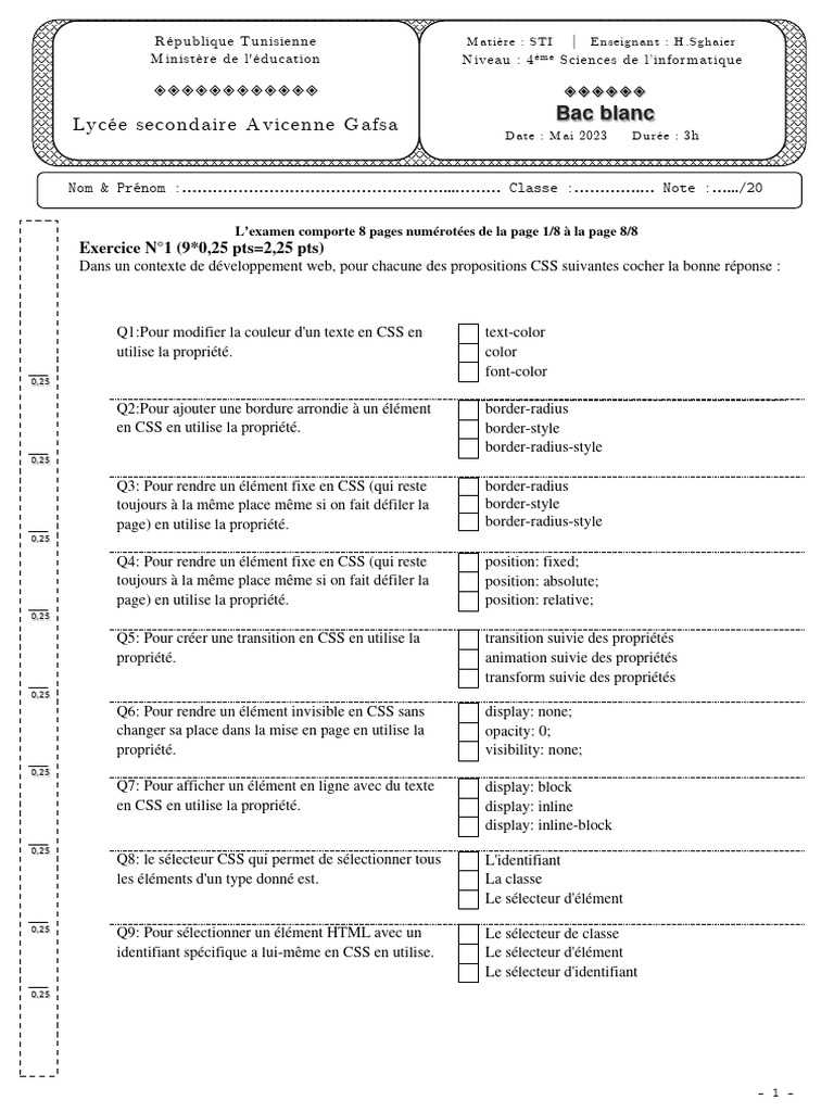 Correction Bac STI 2023 - Examen Blanc | PDF | PHP | Html