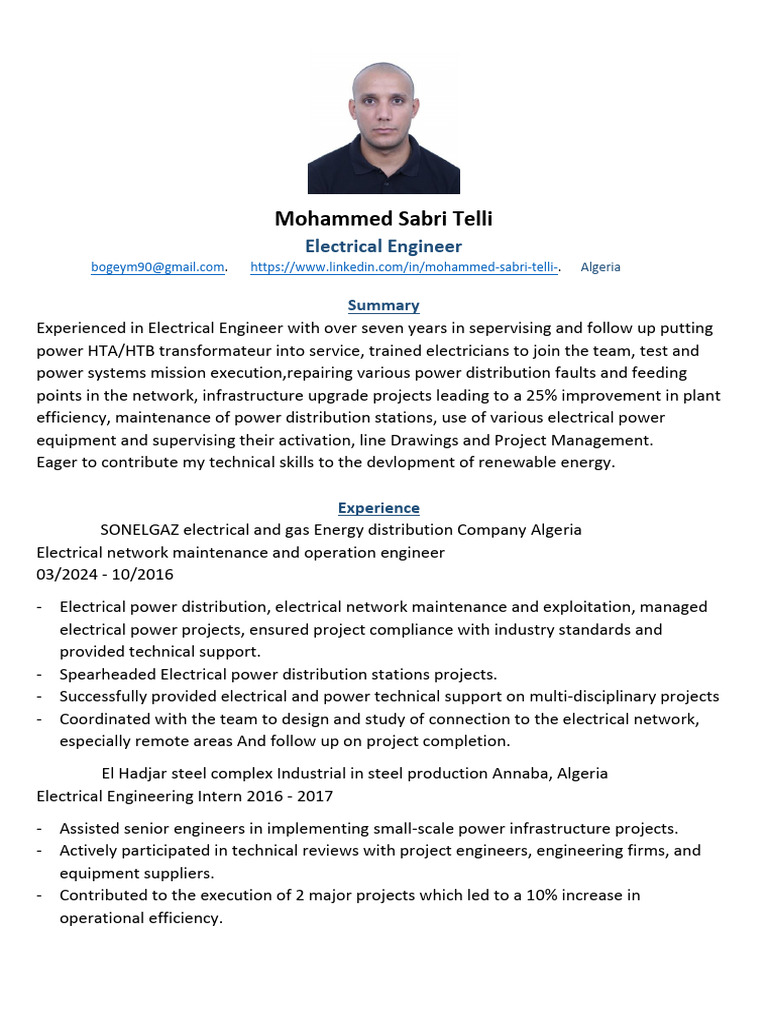 Resume Resume Mohammed sabri Telli ETIHAD | PDF | Electrical ...