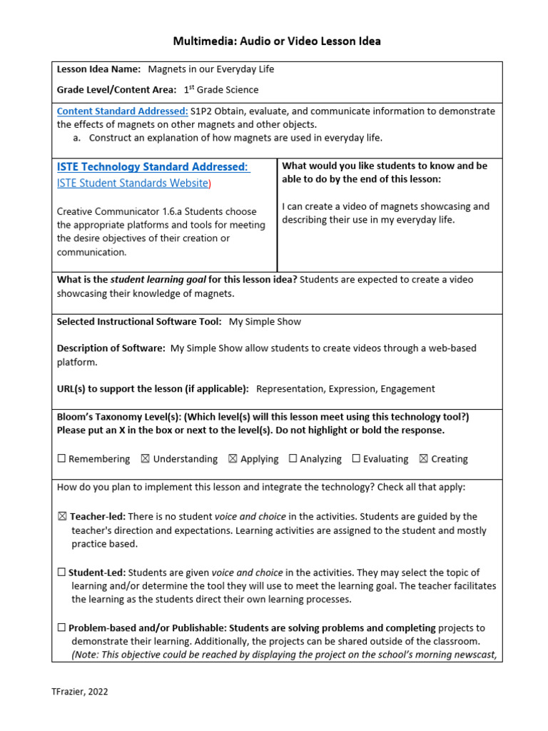 Multimedia Audio or Video Lesson Idea Template2022 | PDF | Learning | Multimedia