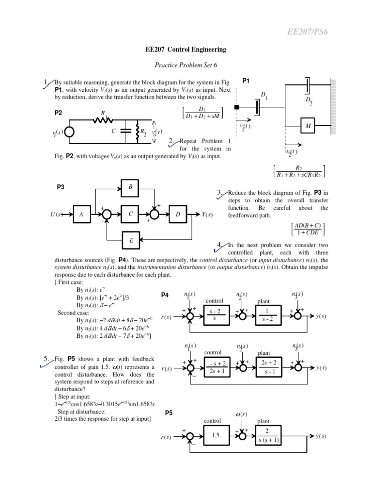 Control Engineering Problem Set | PDF | Control Theory | Electronic ...