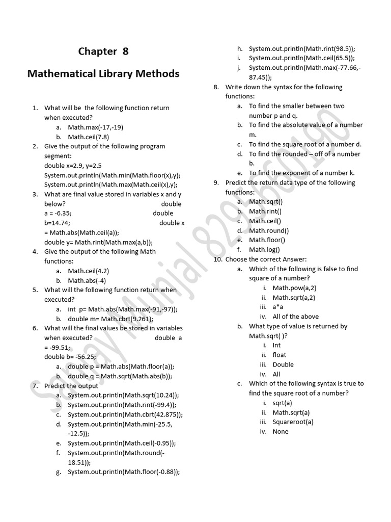 Java Math Functions Quiz | PDF | Mathematics | Square Root