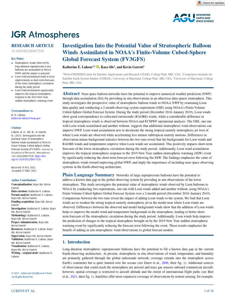 JGR Atmospheres - 2023 - Lukens - Investigation Into The Potential ...
