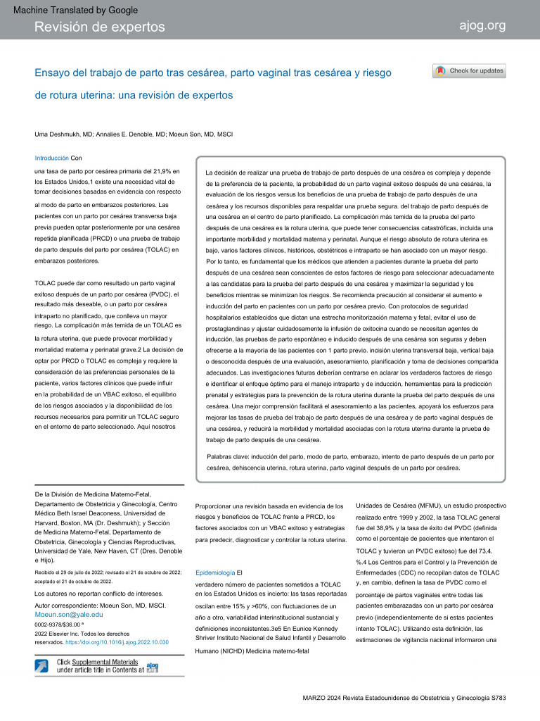 Art PRUEBA DE TRABAJO DE PARTO EN CESAREADA ANTERIOR | PDF | Parto ...