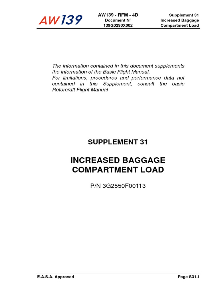 Increased Baggage Compartment Load: Supplement 31 | PDF | Aviation ...