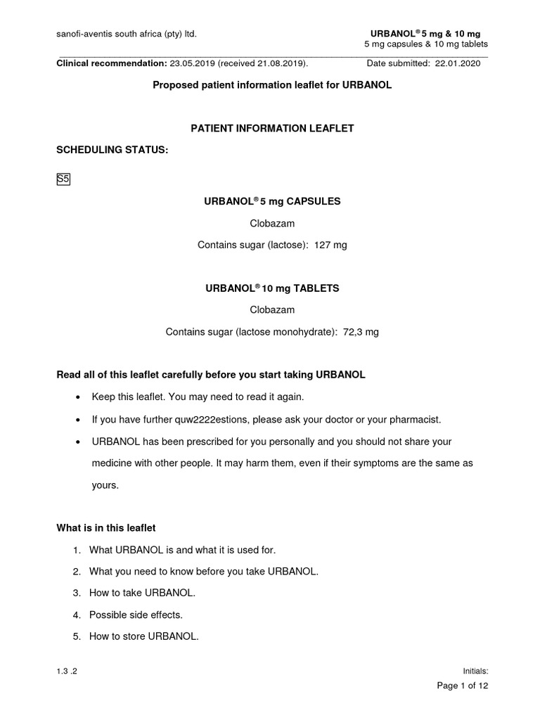Urbanol - PIL - Sanofi Aventis SA - MCC Format22 January 2020 | PDF ...