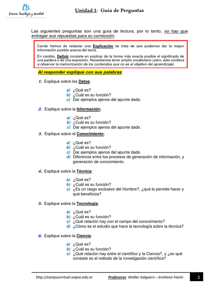 Guia de Preguntas Unidad 1 | PDF | Conocimiento | Cognición