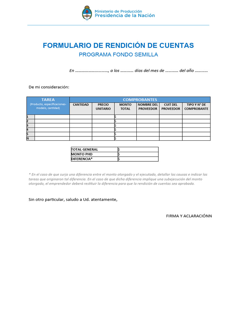 2018 - Formulario Rendicion de Cuentas | PDF
