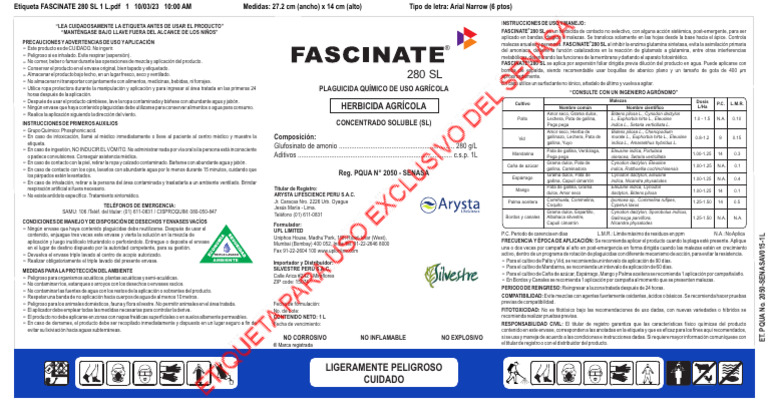 FASCINATE 280 SL 1L-SILVESTRE PERU | PDF | Agricultura | Agua