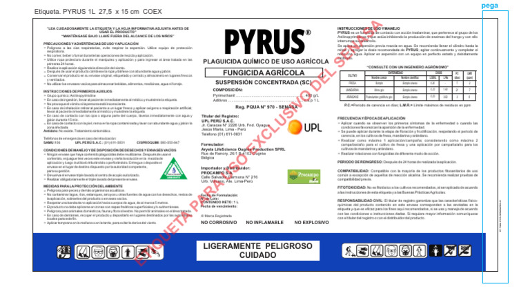 Etiqueta 1L Pyrus Procampo | PDF | Agua | Pesticida