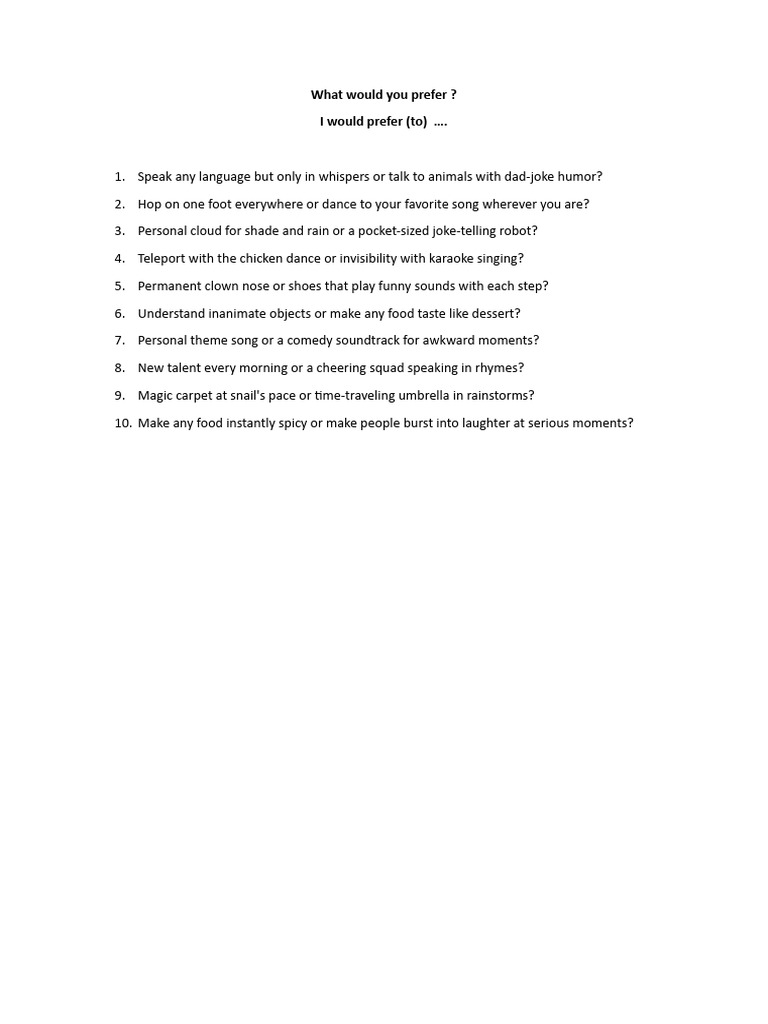 What Would You Prefer - Game | PDF