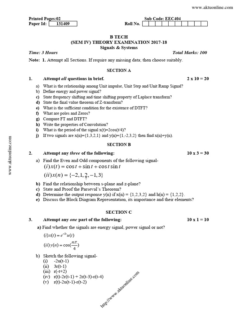 Signals & Systems 2017-18 | Download Free PDF | Algorithms | Mathematical Objects