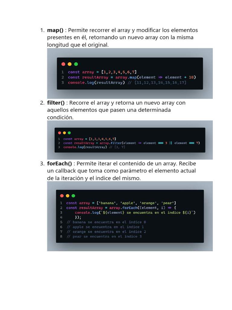 Métodos de Arrays en JavaScript | PDF | Programación de computadoras