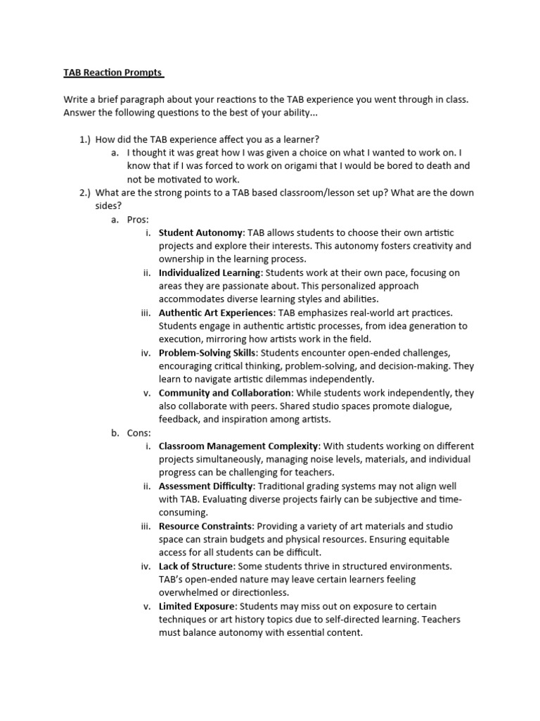 TAB Classroom Experience Reflection | PDF | Constructivism (Philosophy ...