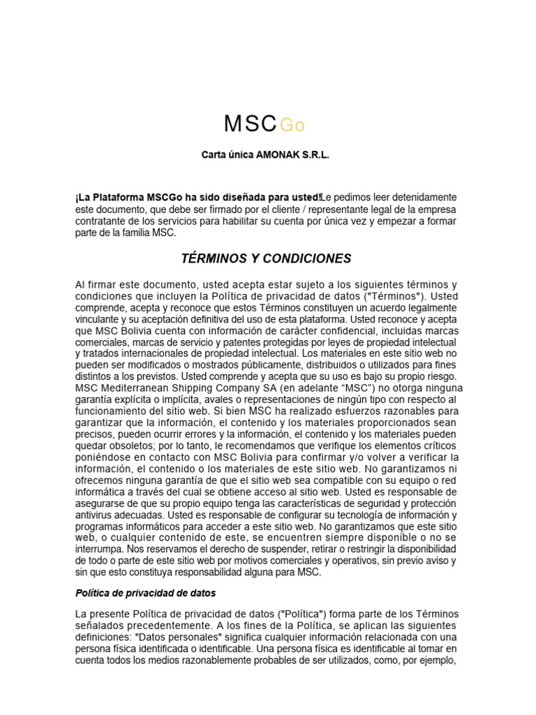 Terminos y Condiciones Mscgo (Carta Unica) | PDF | Política de privacidad | Red mundial