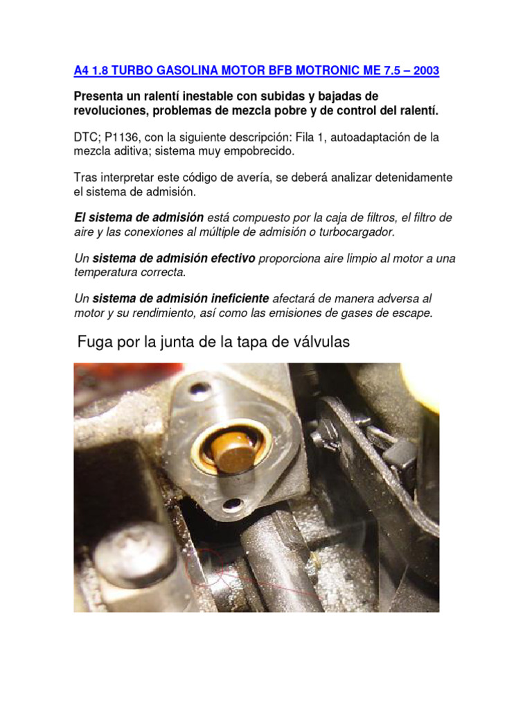 A4 1.8 Turbo DTC P1136 | PDF