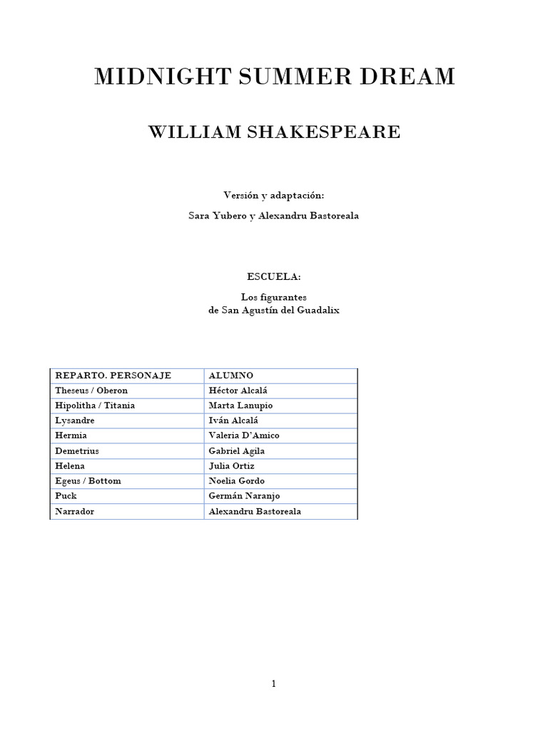 Midsummer Night's Dream Theatre Children Adaptation | PDF | A Midsummer ...