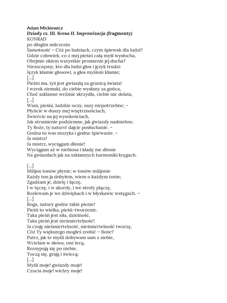 Dziady III - Wielka Improwizacja | PDF