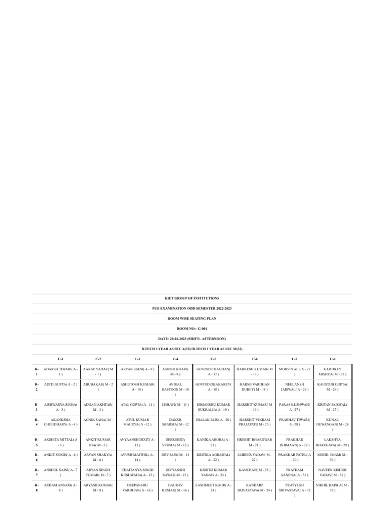 Roomwise Seating Plan Evening Feb 20-27 | PDF