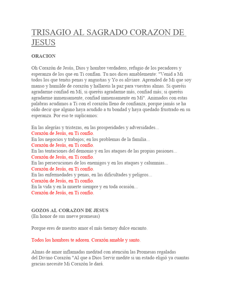 Trisagio Al Sagrado Corazon de Jesus | PDF | Oración | Pecado