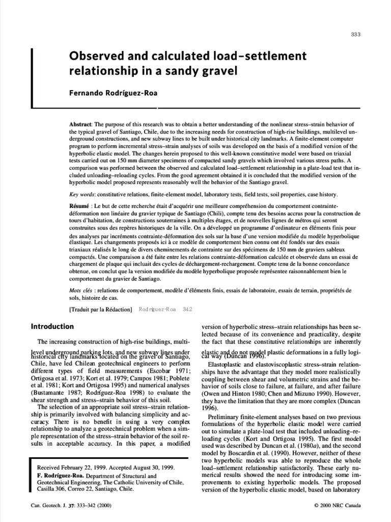 PDF 2000 Fernando Rodriguez Roa Observed and Calculated Load Settlement Relationship in A Sandy ...